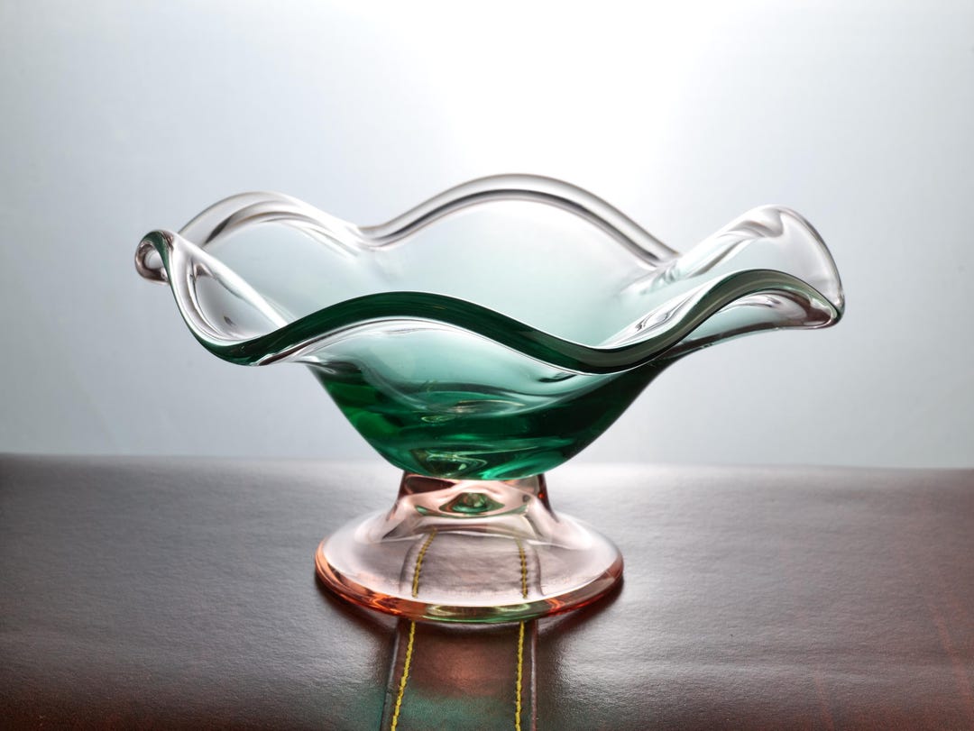 Vintage Emerald Green Lead Crystal Bowl | Italian Art Glass Centerpiece ...