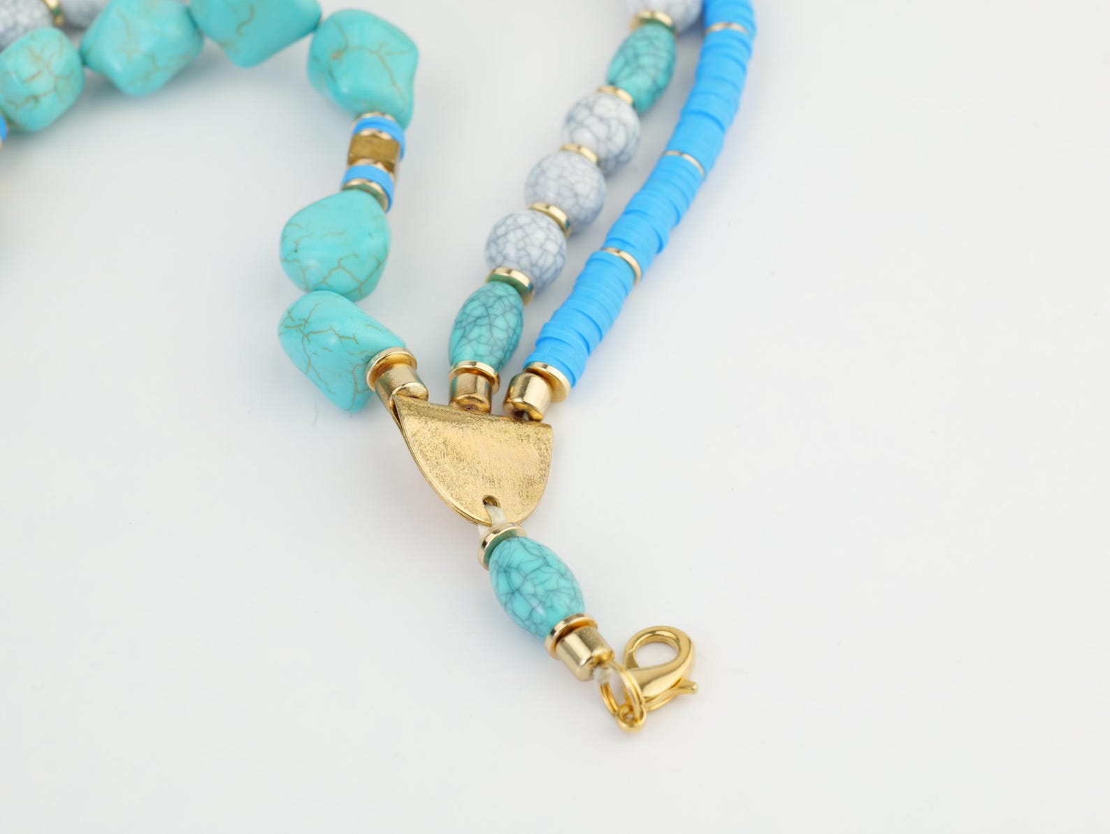 Nakamol Blue Layered Beaded Necklace, Turquoise Stones, White Accents ...