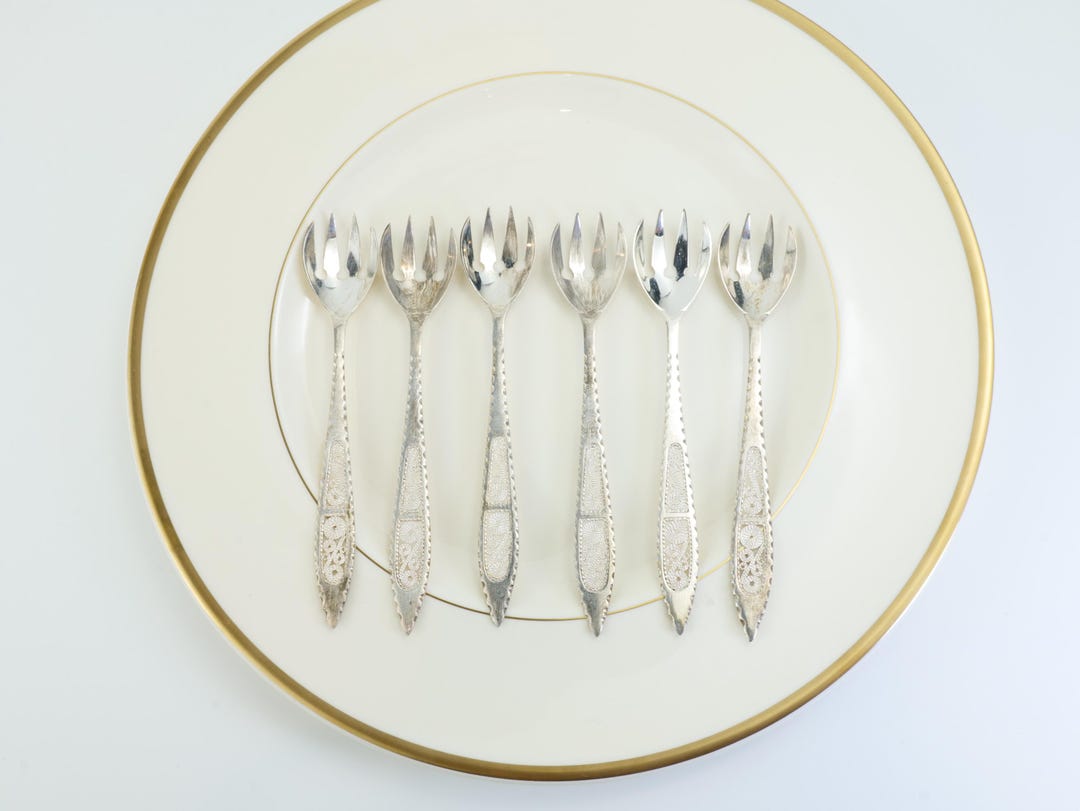 Vintage Silver Plated Dessert Forks Set of 6 | Ornate Filigree Pastry ...