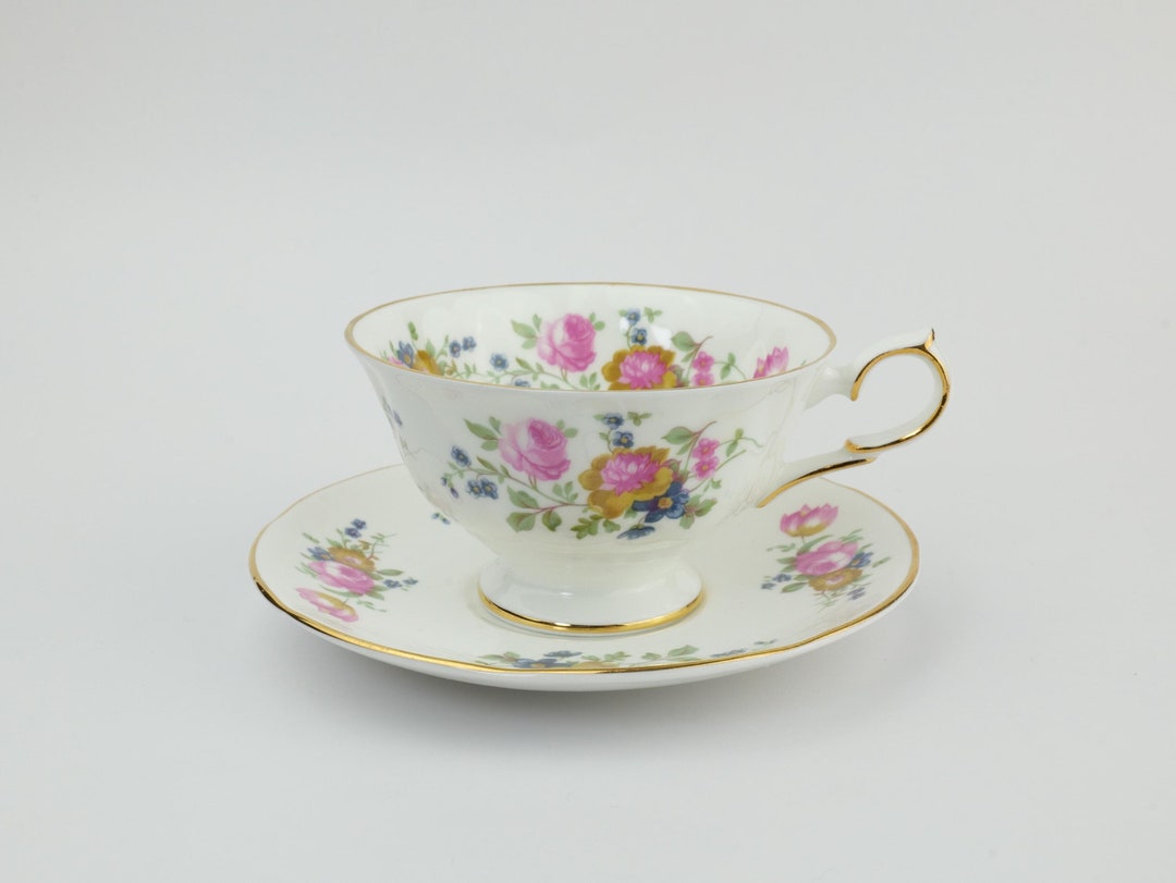 Vintage Springfield Bone China Cup and Saucer Set, Floral Design With ...