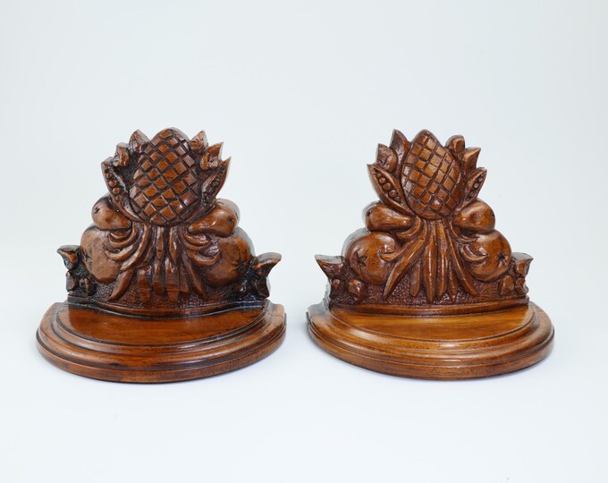 Vintage Hand Carved Wooden Pineapple Wall Sconces, Pair of Ornate ...