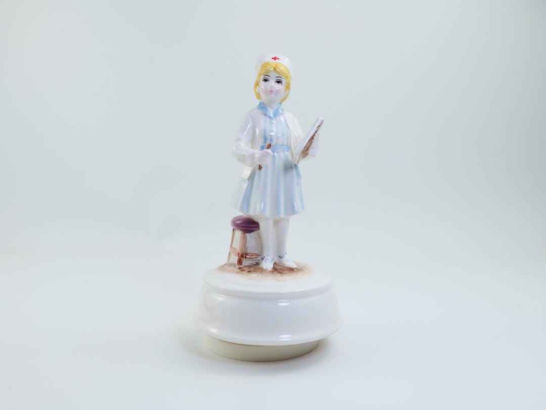 Vintage Nurse Figurine Music Box, Hand-painted Ceramic Blonde Nurse ...