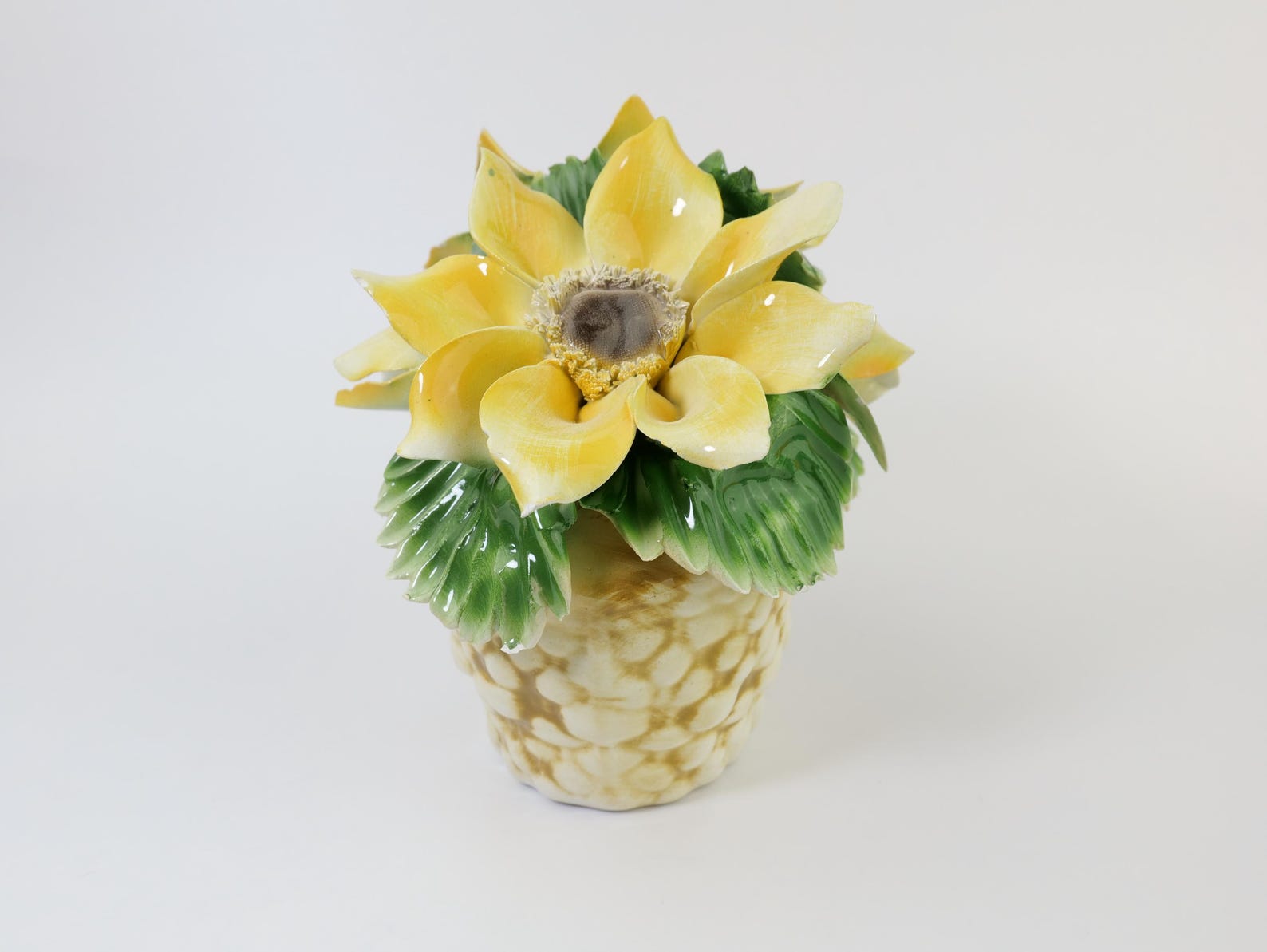 Capodimonte Italian Porcelain Floral Arrangement, Vintage Sunflower ...