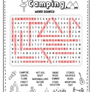 Camping Word Search End of the Year Camping Word Search Worksheet ...