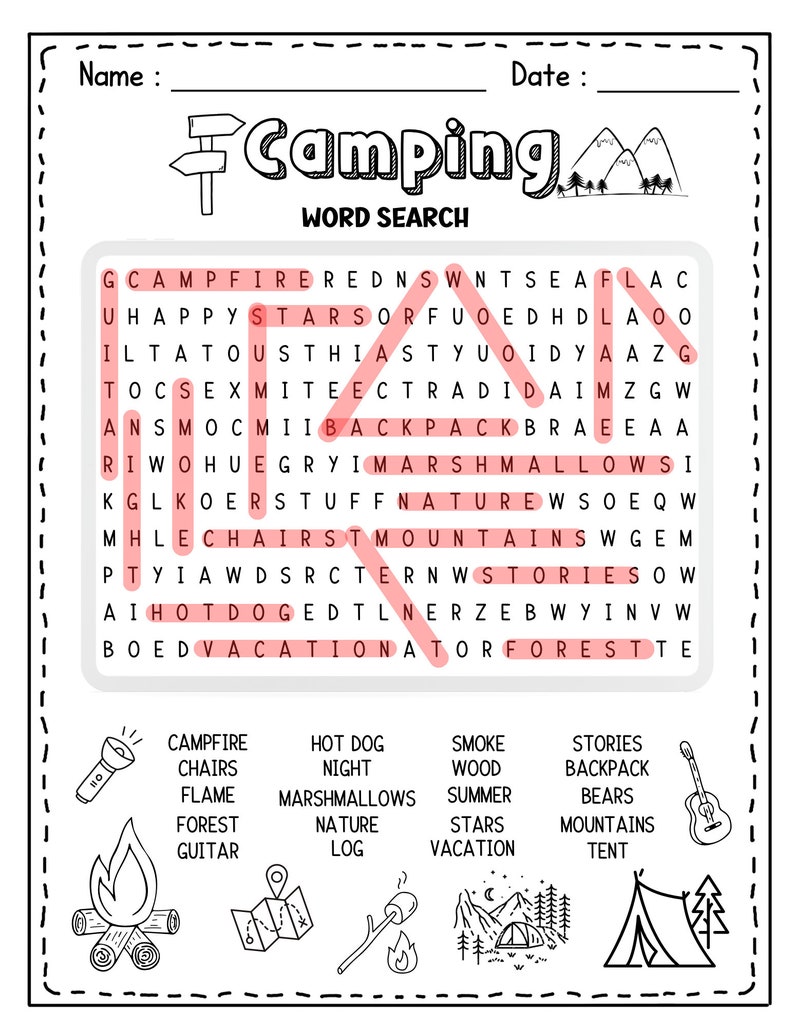Camping Word Search End of the Year Camping Word Search Worksheet ...