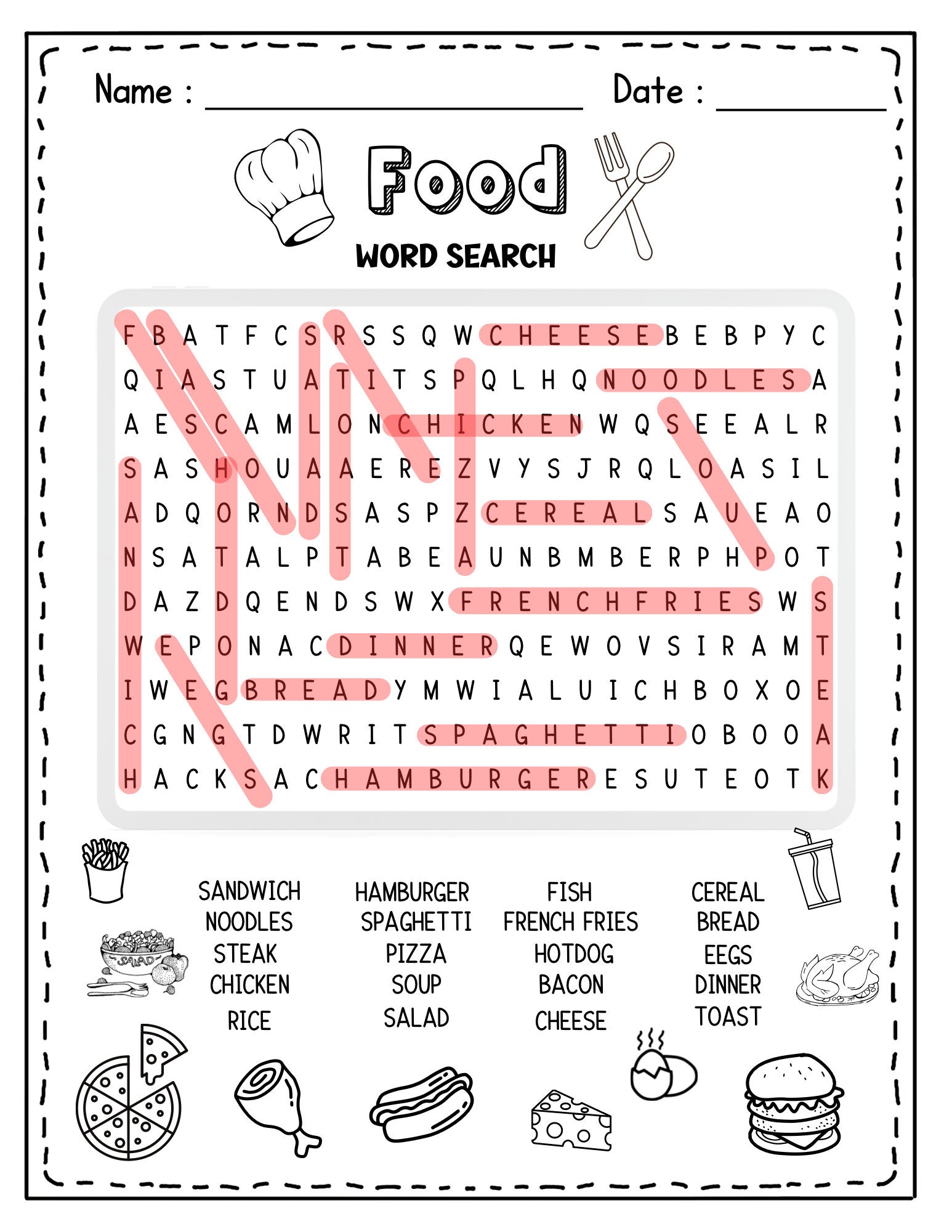 Food Word Search Food Word Search Worksheet Activity - Etsy