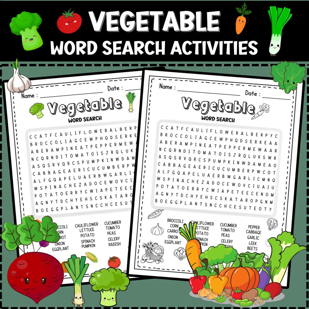 Vegetable Word Search Puzzle Worksheet Activity - Etsy