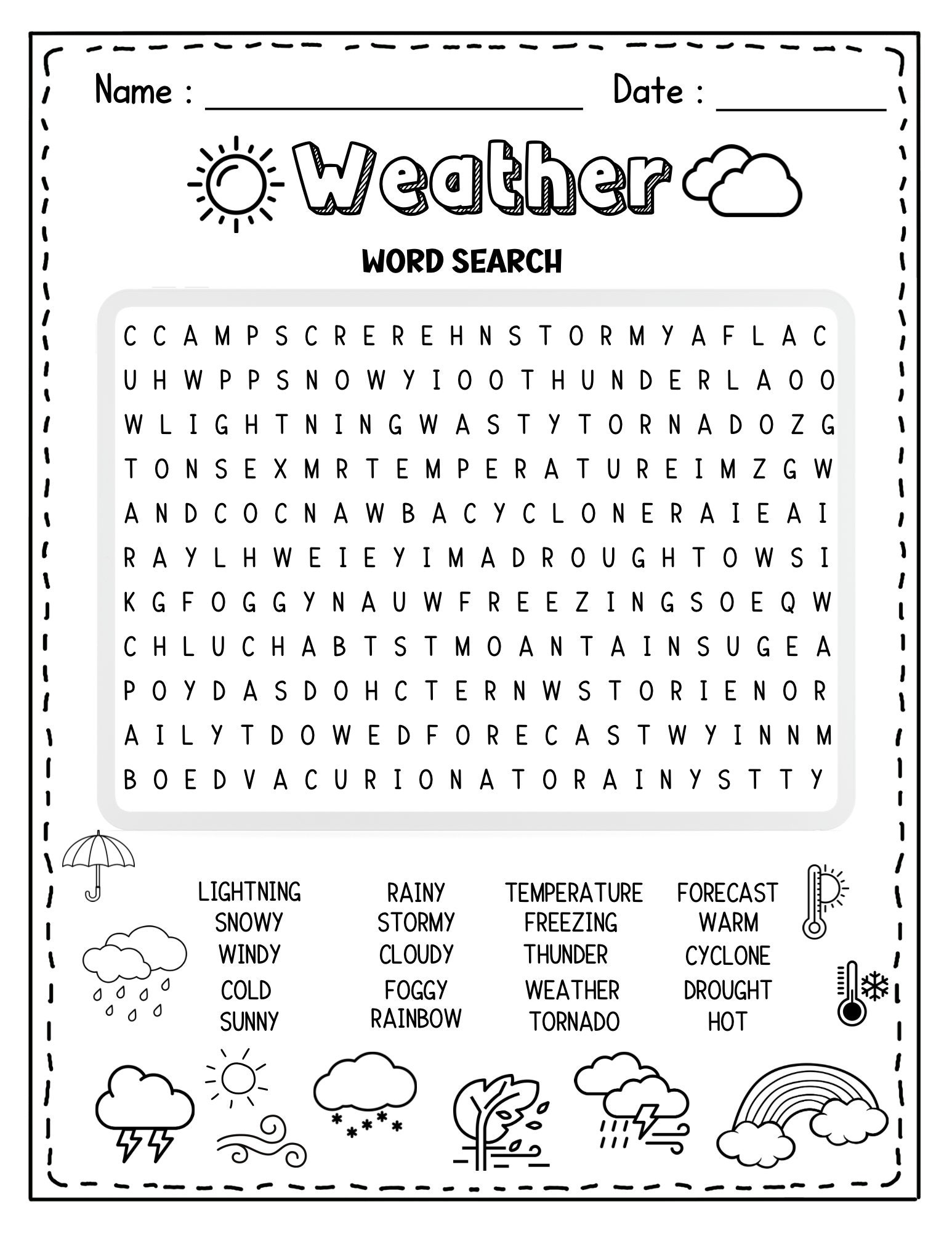 Weather Word Search End of the Year Weather Word Search Worksheet ...