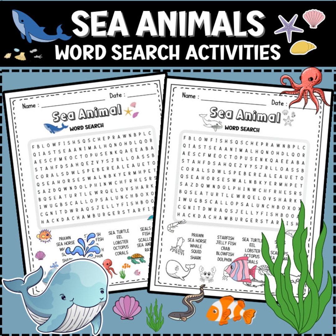 Sea Animals Word Search Sea Animals Word Search Worksheet Activity ...