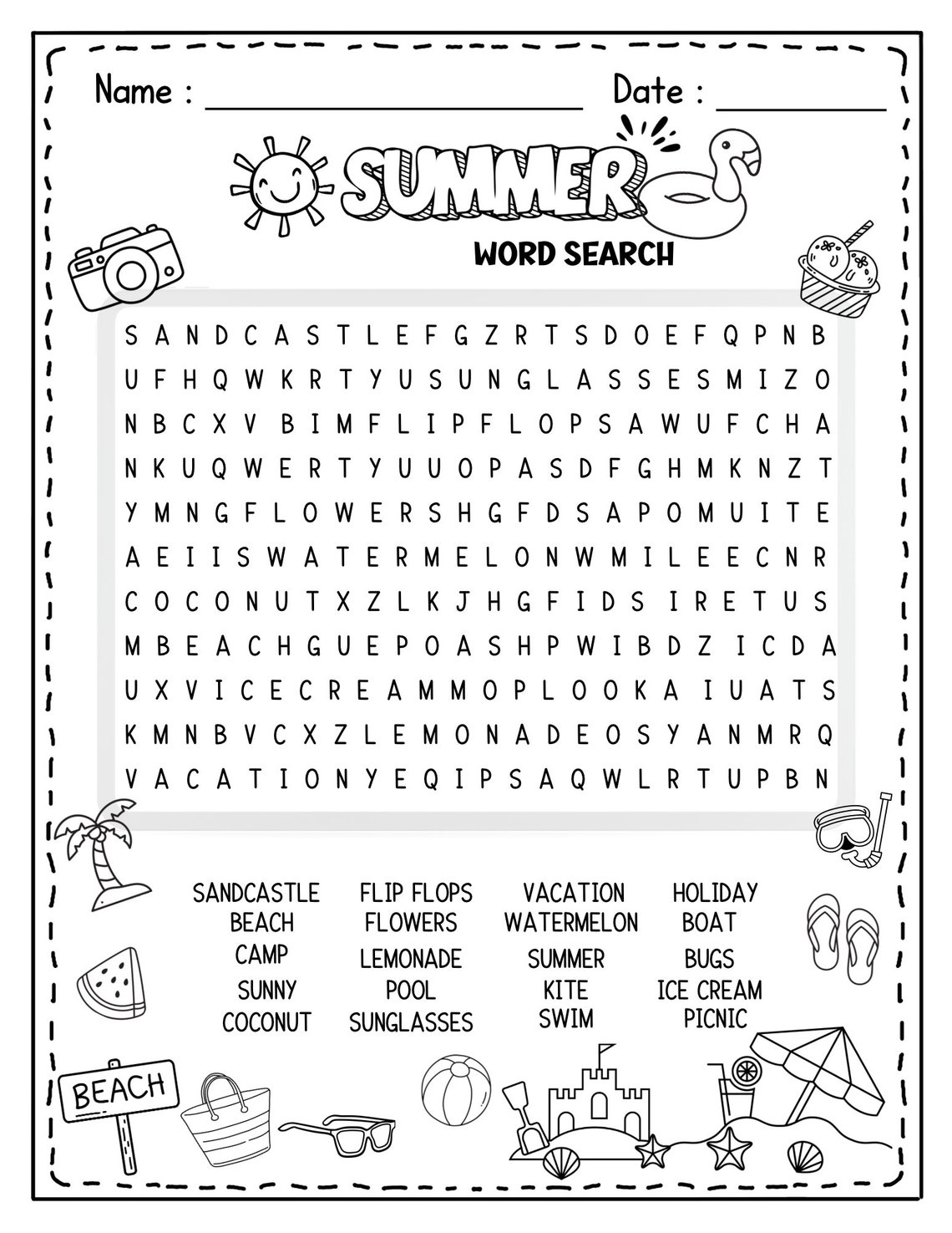Summer Word Search End of the Year Summer Word Search Worksheet ...