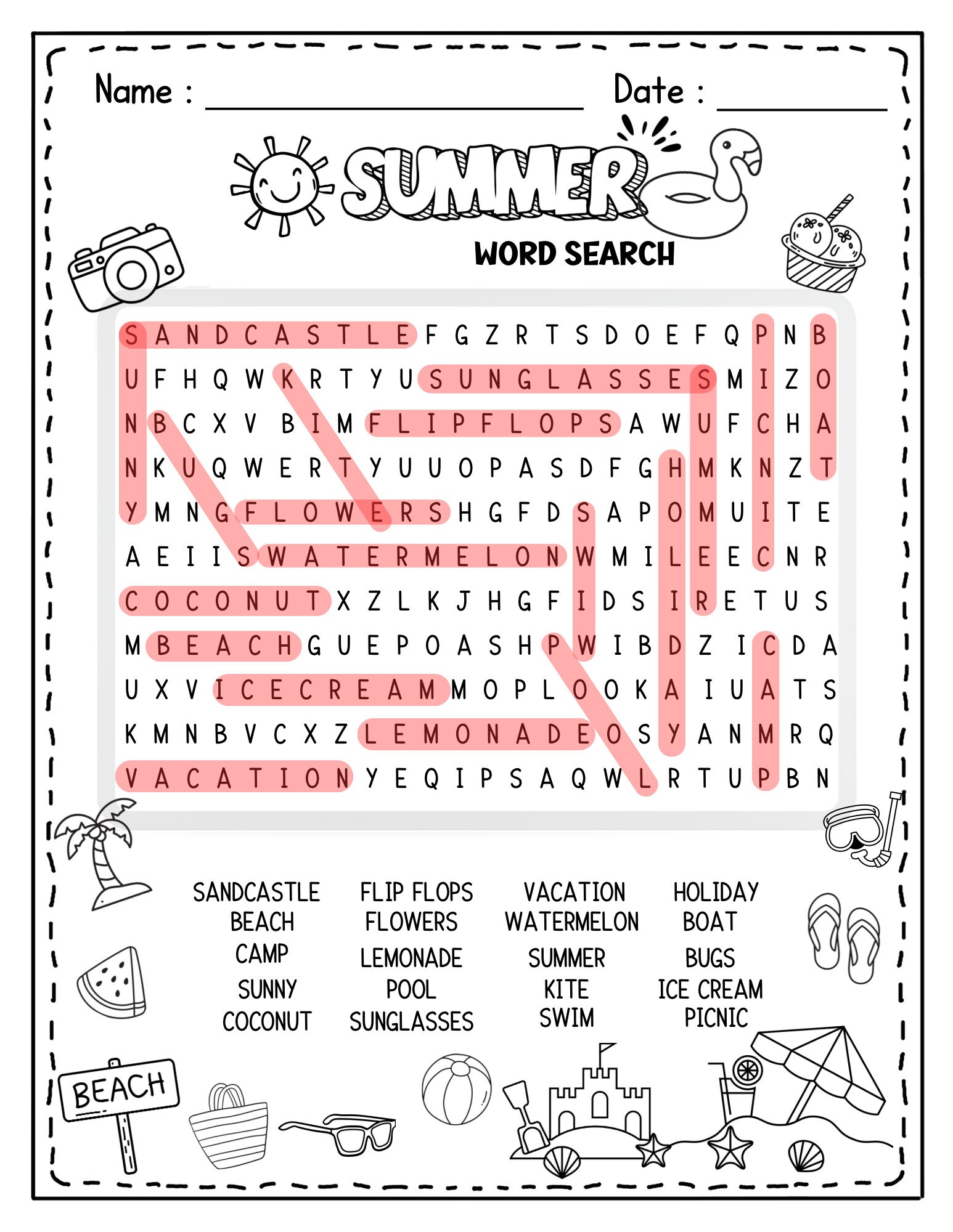 Summer Word Search End of the Year Summer Word Search Worksheet ...