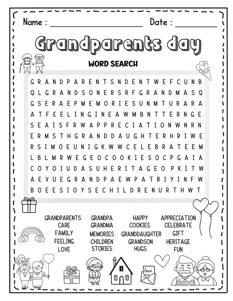 Grandparents Day Word Search End of the Year Word Search Worksheet ...