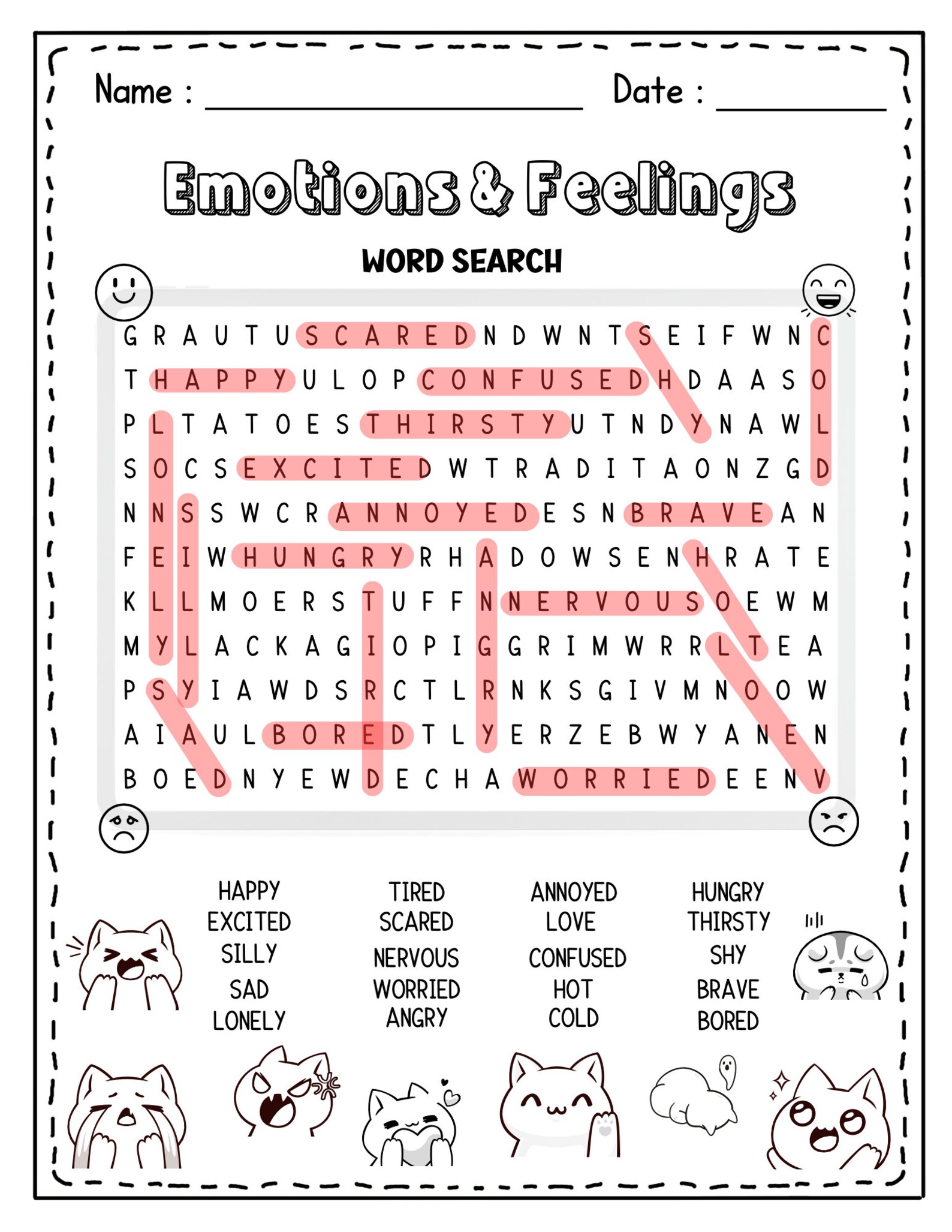Emotions and Feeling Word Search Emoji Word Search Puzzle Worksheet ...