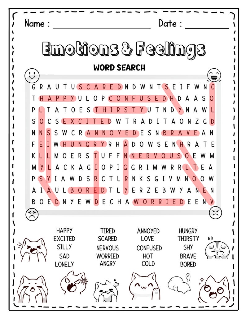 Emotions and Feeling Word Search Emoji Word Search Puzzle Worksheet ...