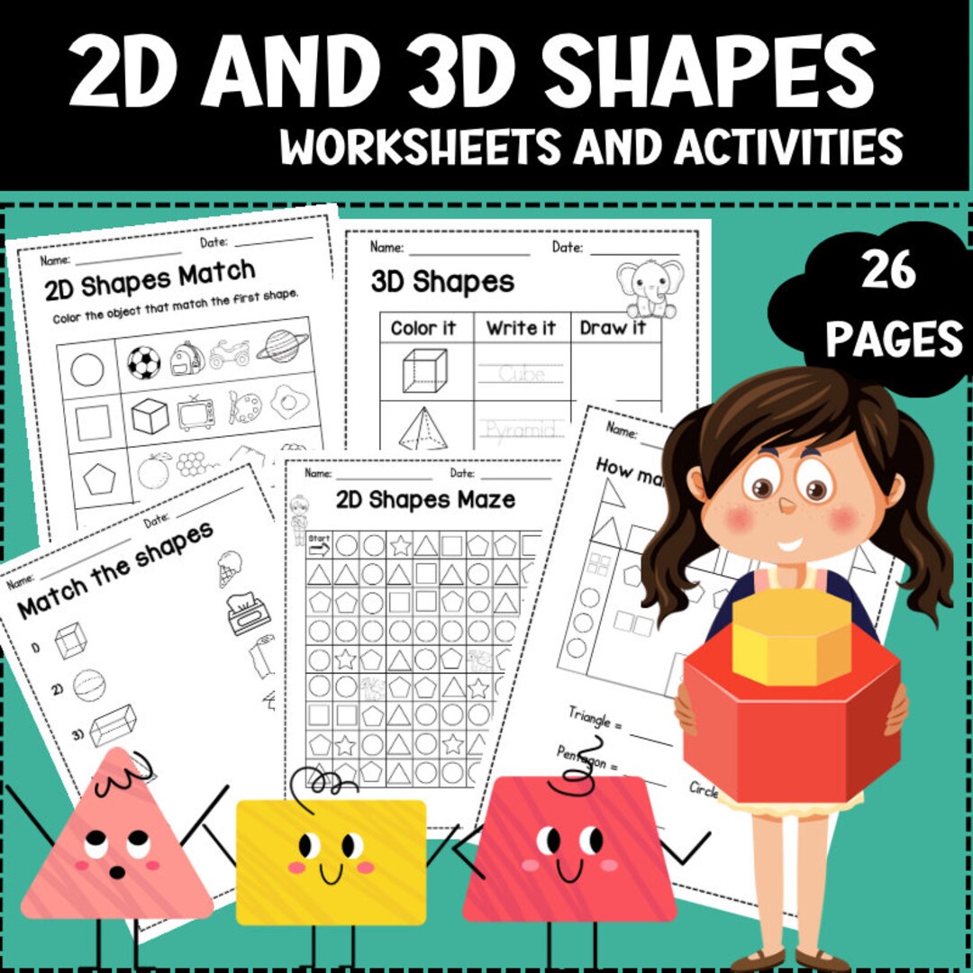 2D and 3D Shapes Worksheets Kindergarten , 1st Grade - Etsy