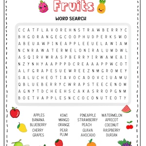 Fruits Word Search Puzzle Worksheet Activity - Etsy