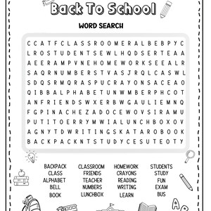Back to School Word Search First Day of School Word Search Worksheet ...