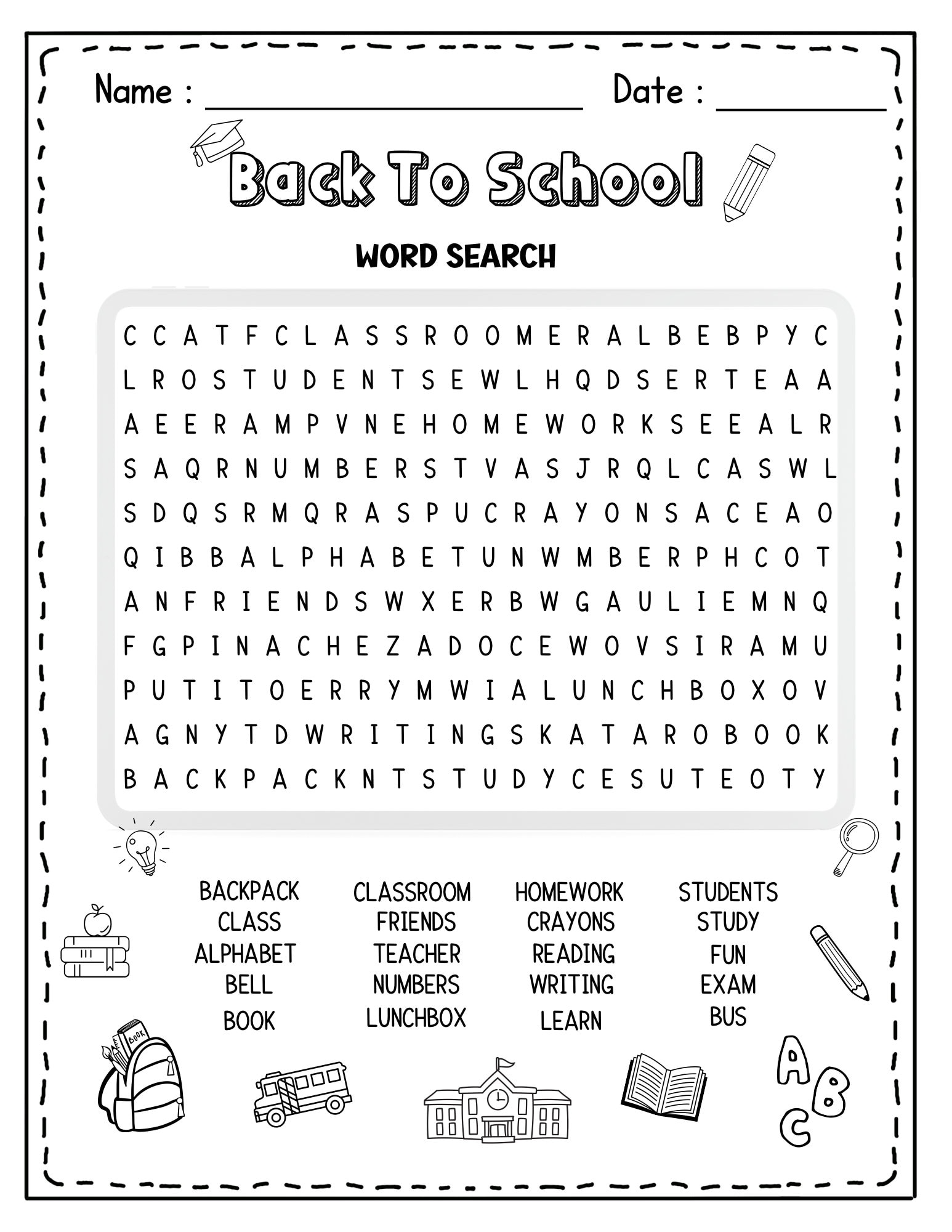 Back to School Word Search First Day of School Word Search Worksheet ...