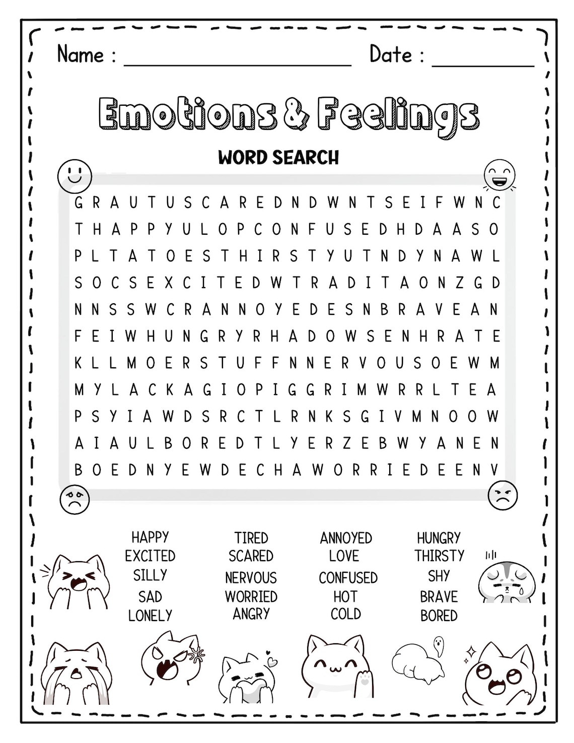 Emotions and Feeling Word Search Emoji Word Search Puzzle Worksheet ...