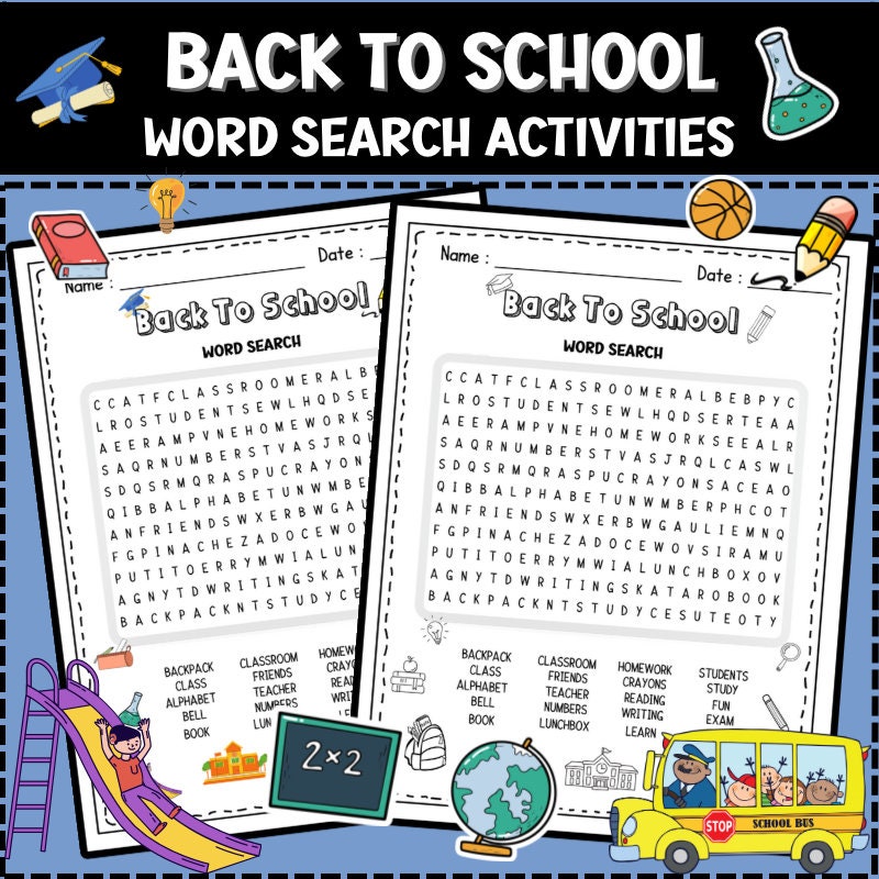 Back to School Word Search First Day of School Word Search Worksheet ...