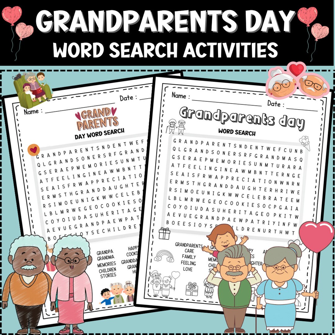 Grandparents Day Word Search End of the Year Word Search Worksheet ...