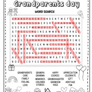Grandparents Day Word Search End of the Year Word Search Worksheet ...