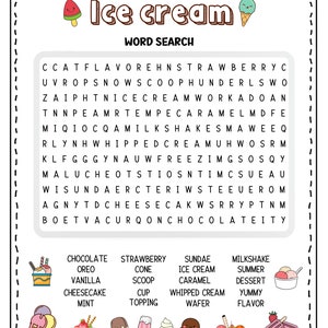 Ice Cream Word Search Summer Ice Cream Word Search Worksheet Activity ...