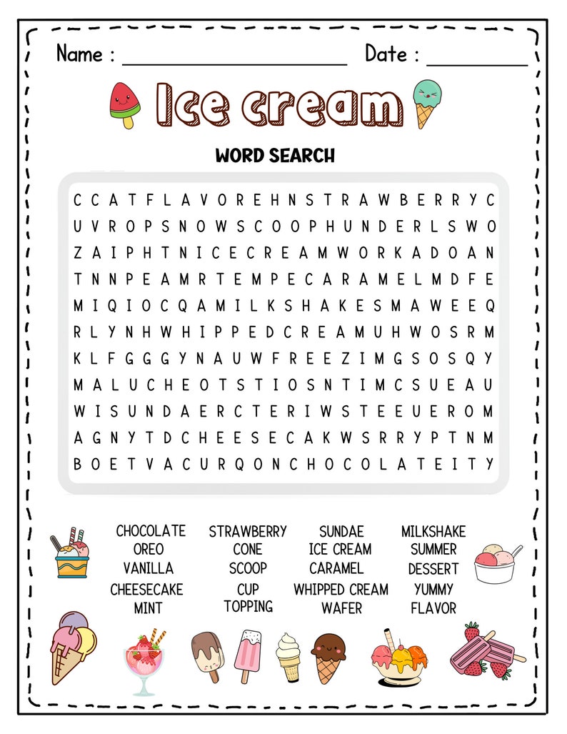 Ice Cream Word Search Summer Ice Cream Word Search Worksheet Activity ...