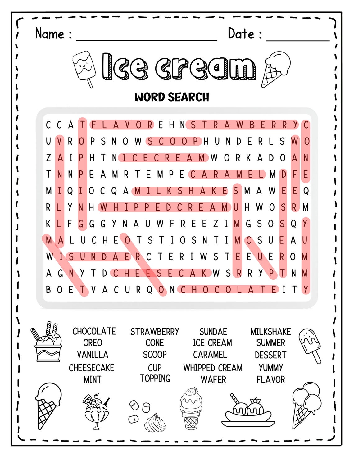 Ice Cream Word Search Summer Ice Cream Word Search Worksheet Activity ...