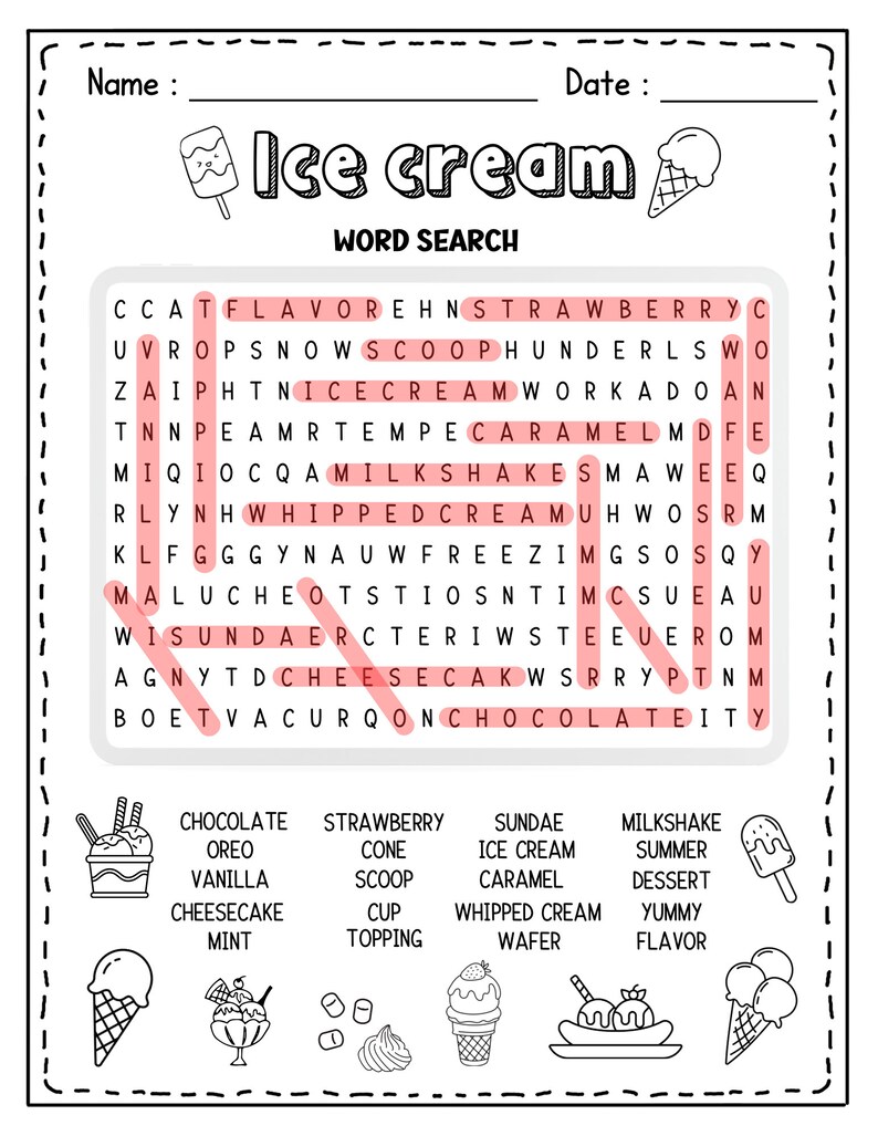 Ice Cream Word Search Summer Ice Cream Word Search Worksheet Activity ...