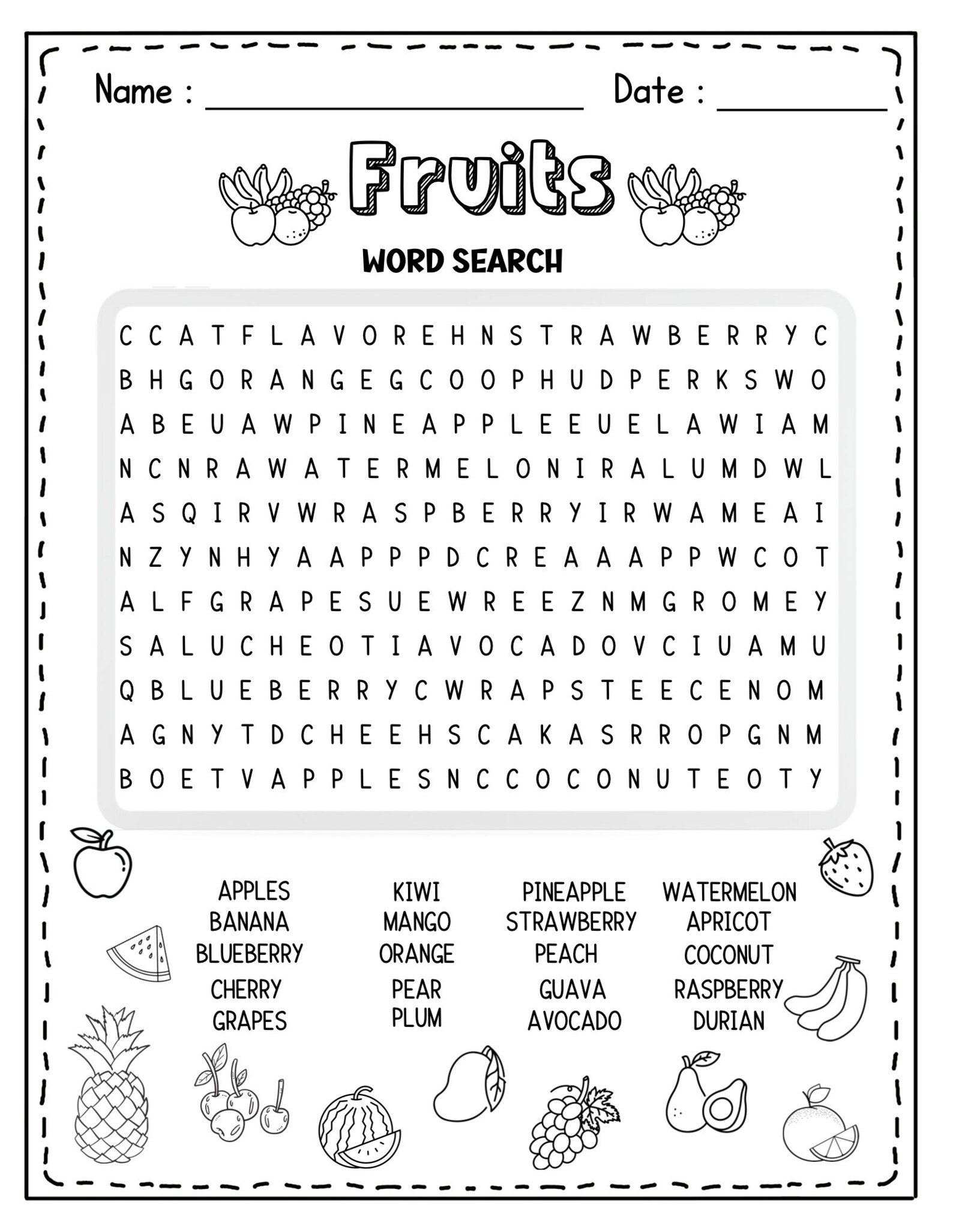 Fruits Word Search Puzzle Worksheet Activity - Etsy