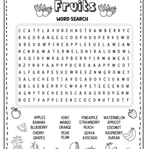 Fruits Word Search Puzzle Worksheet Activity - Etsy