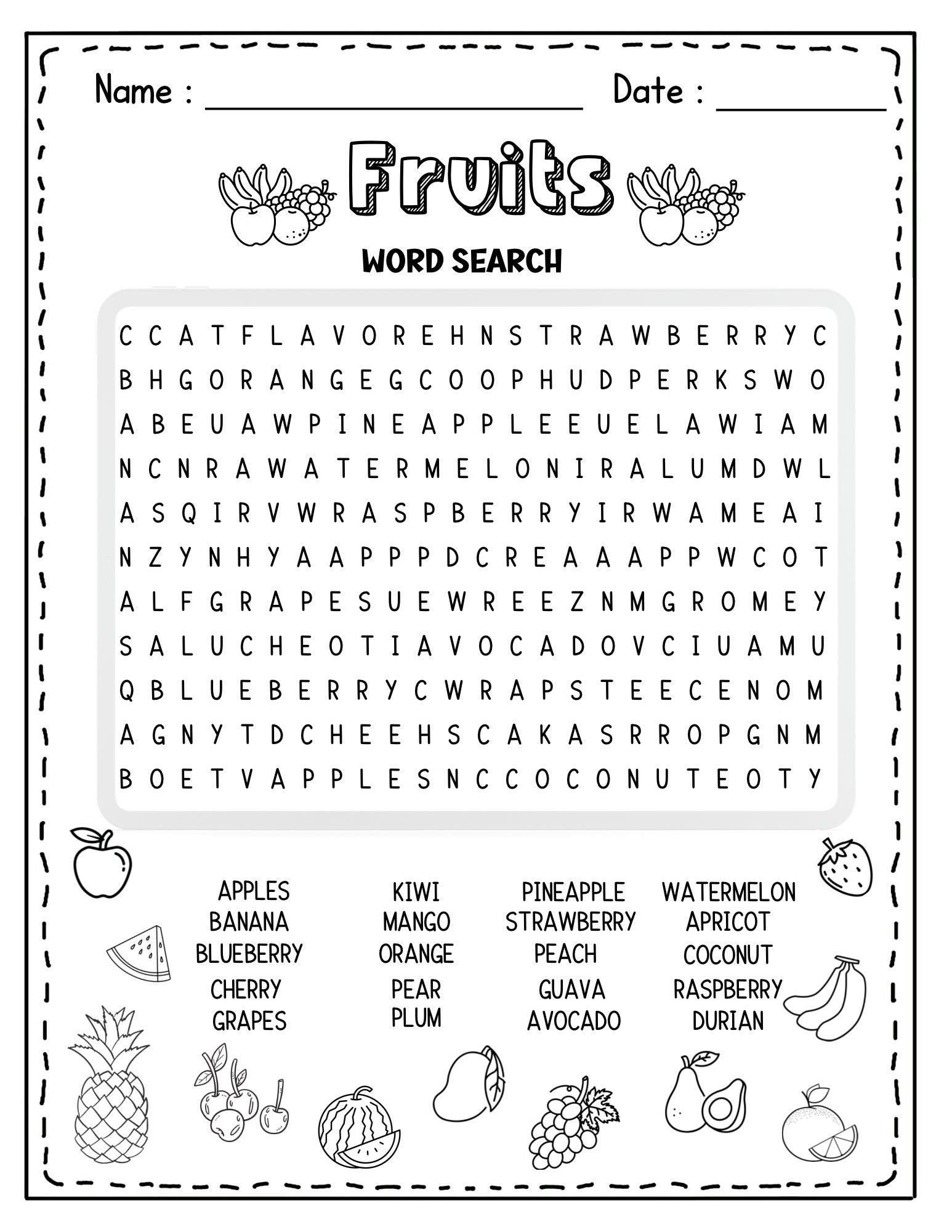 Fruits Word Search Puzzle Worksheet Activity - Etsy