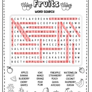 Fruits Word Search Puzzle Worksheet Activity - Etsy