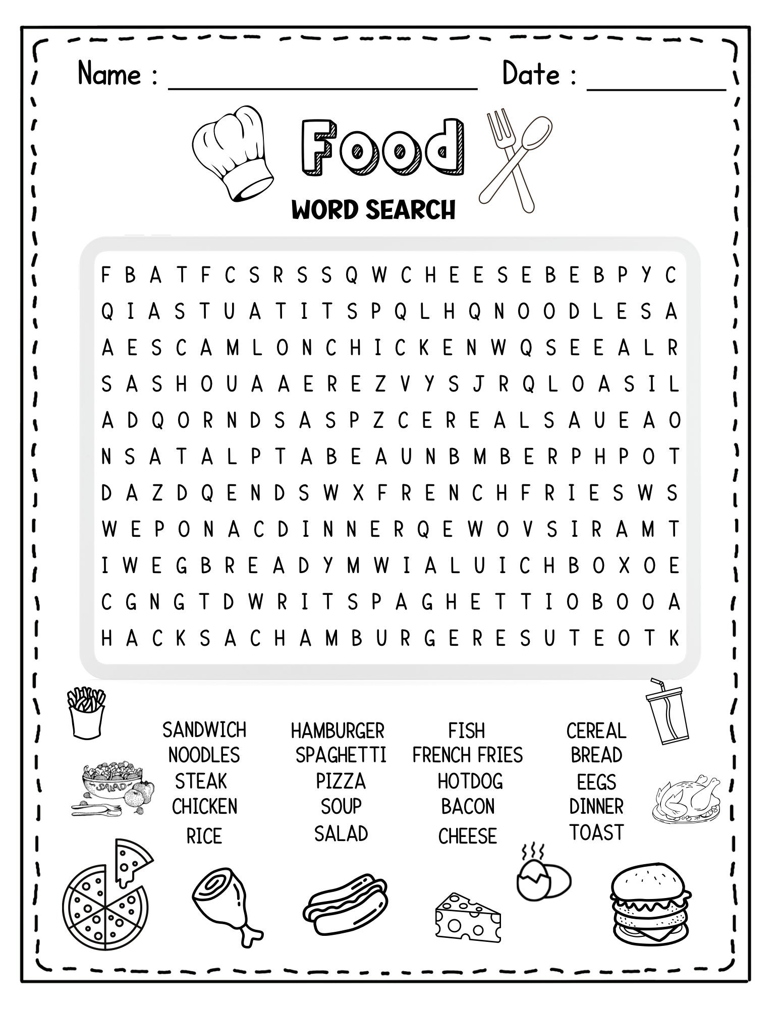 Food Word Search Food Word Search Worksheet Activity - Etsy