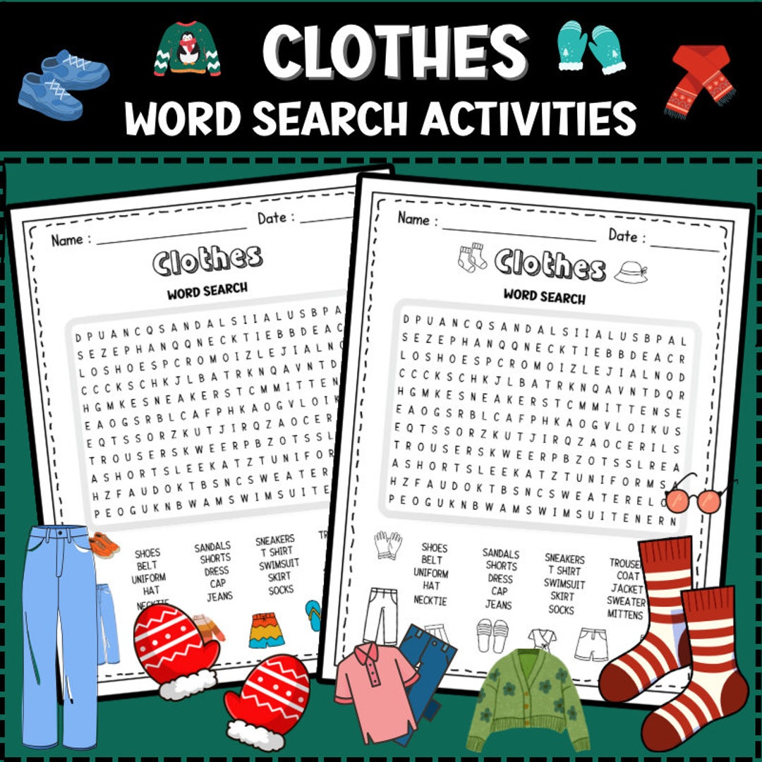 Clothes Word Search | Clothes Word Search Worksheet Activity - Etsy