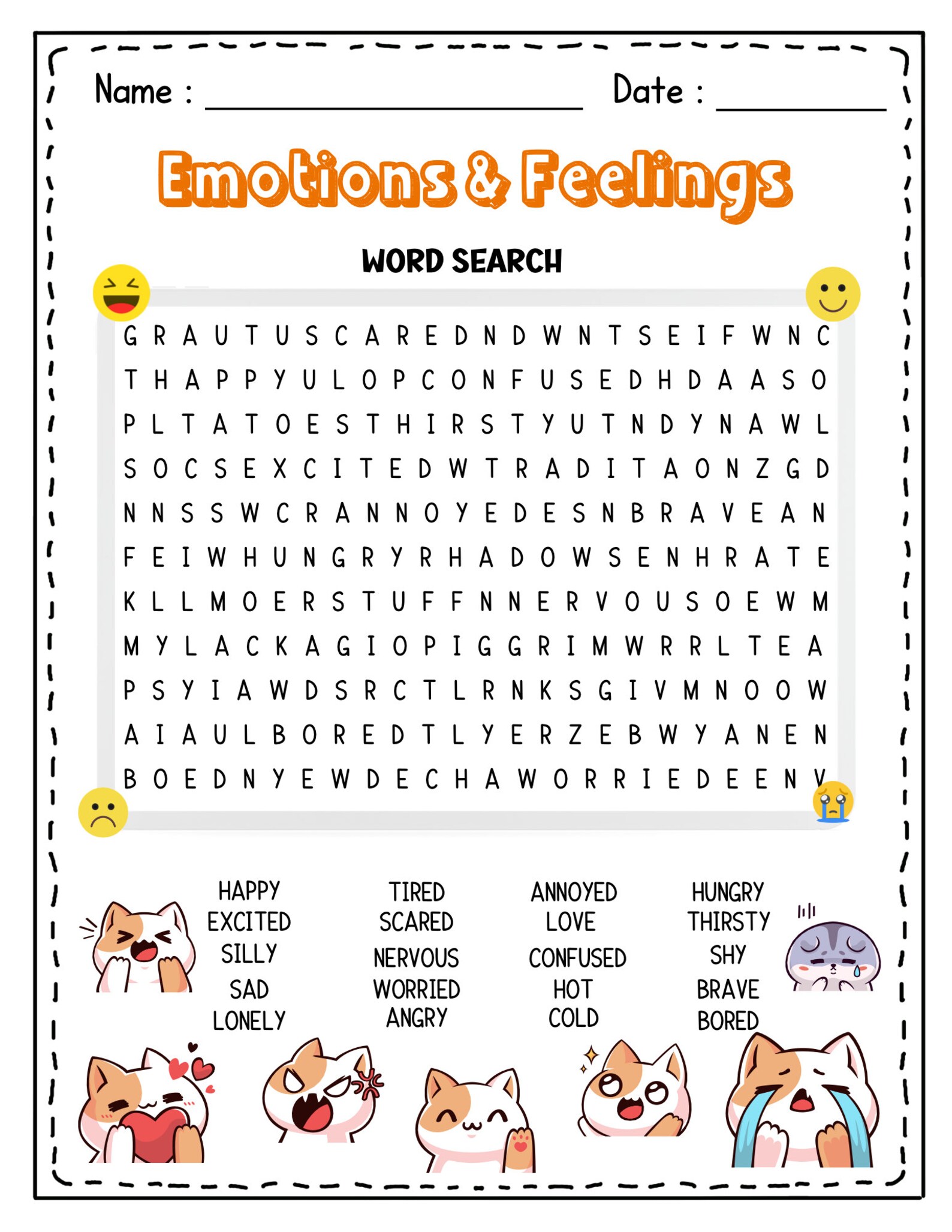 Emotions and Feeling Word Search Emoji Word Search Puzzle Worksheet ...