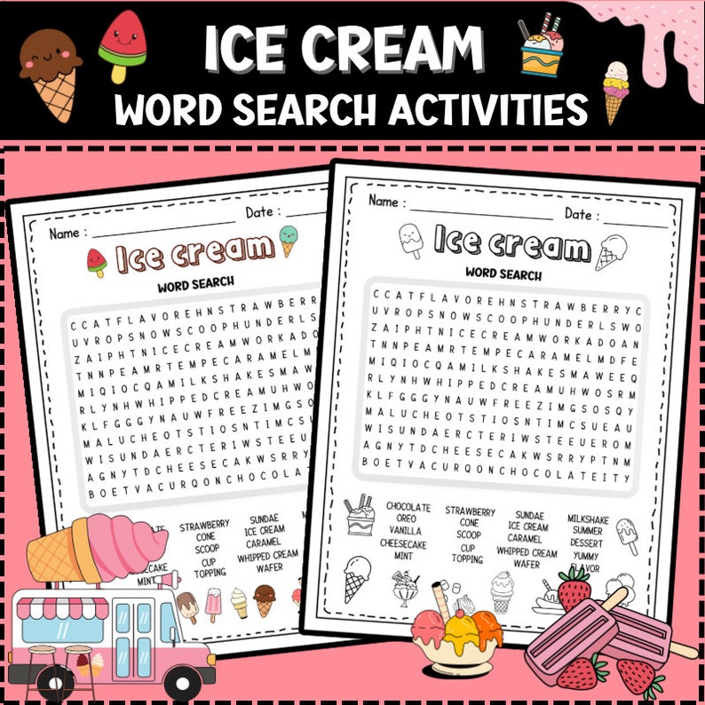Ice Cream Word Search Summer Ice Cream Word Search Worksheet Activity ...