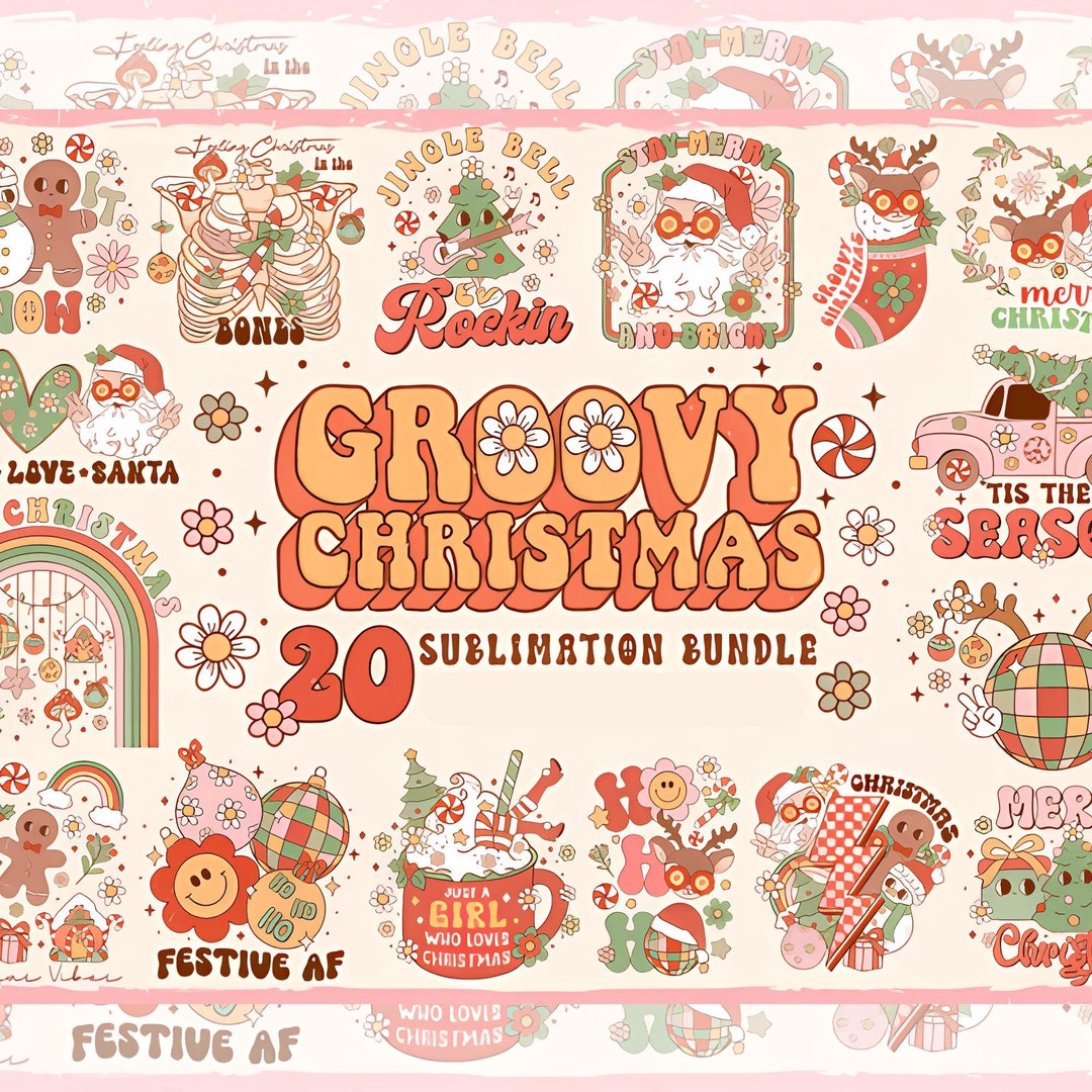 Groovy Christmas | PNG Sublimation Bundle | Festive Transparent Designs ...