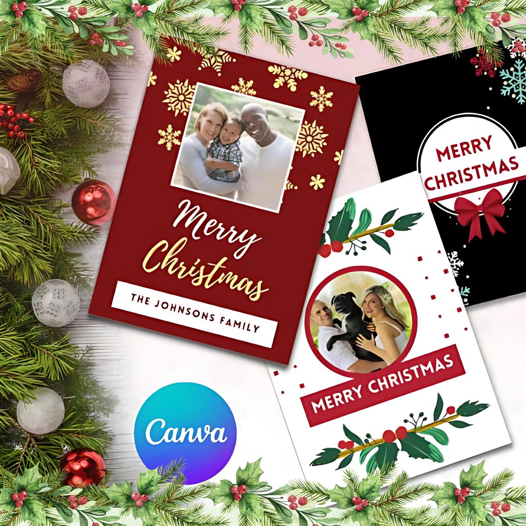 Christmas Card Template for Canva Editable Canva Holiday Card Holiday ...