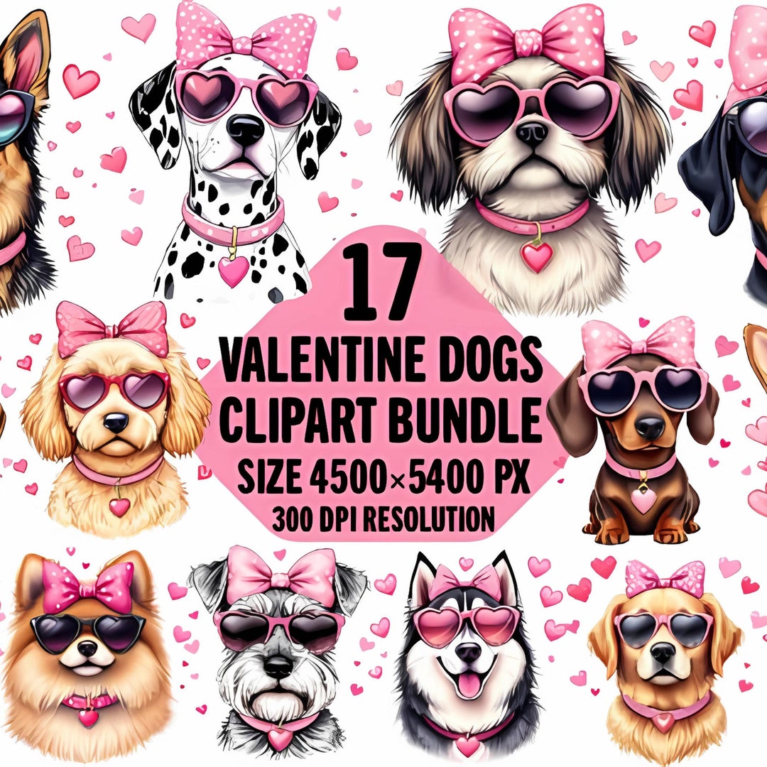 17 Valentine Dogs Clipart Bundle | Heart Dog PNG Clipart | Pet ...