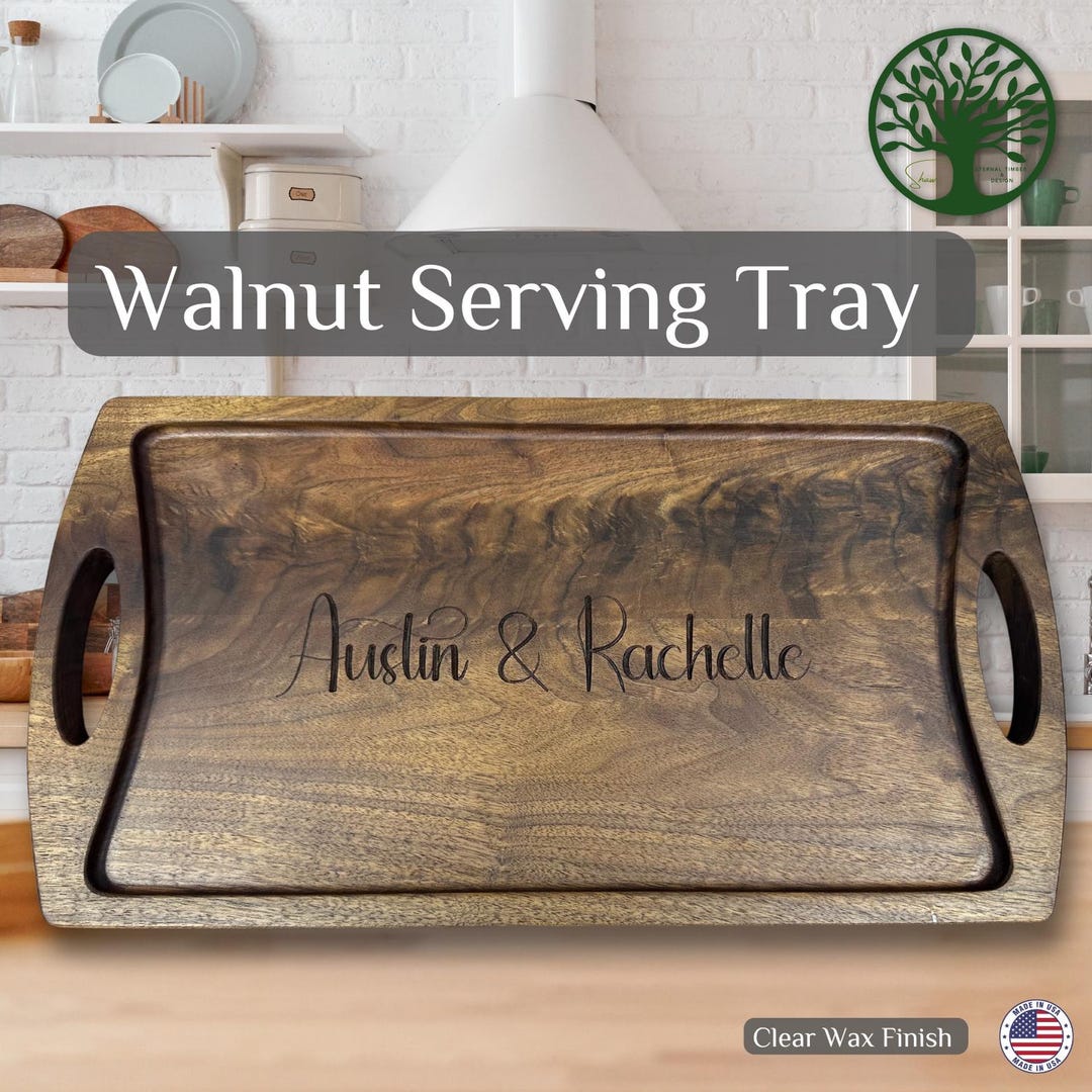 Personalized Walnut Serving Tray – Engraved Wooden Servingtray, Wedding ...