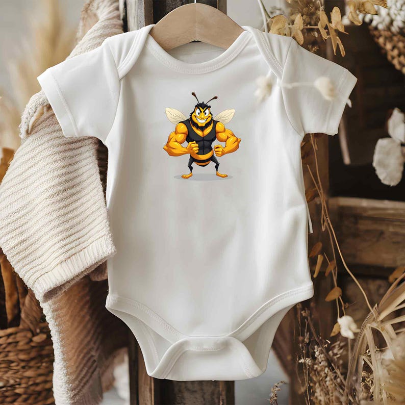 Bee Bumblebee Muscles Kids T-shirt, Baby Bodysuit, Strong Muscular ...