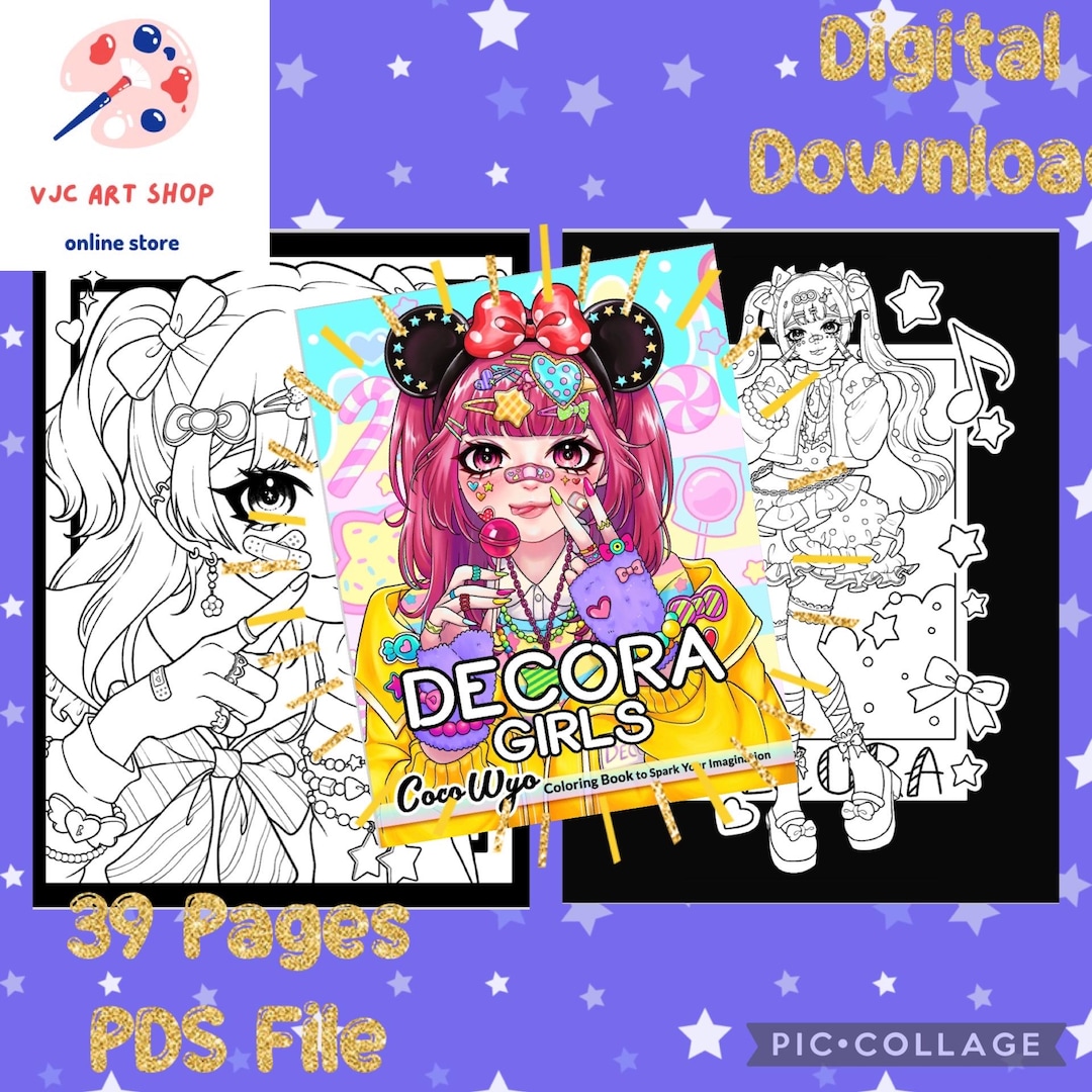 Decora Girls Coloring Book: 39 Pages Creative Fun (digital Download) - Etsy