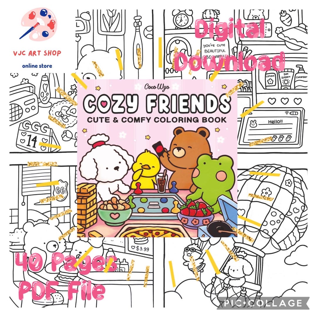 Cozy Friends Cute & Comfy Coloring Book - 40 Pages - Colouring Book ...