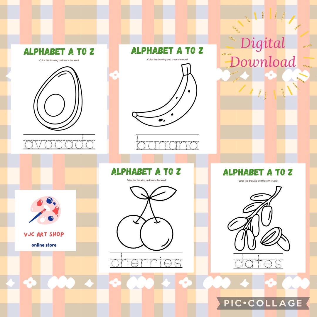 Colouring Fruit Alphabet A-Z - Etsy