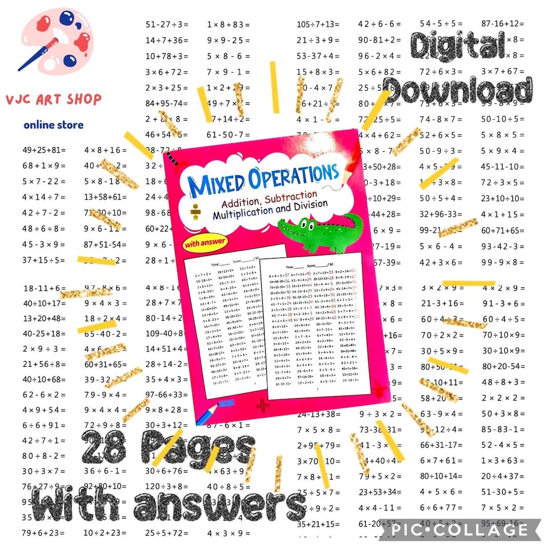 Mixed Operations Addition, Subtraction, Multiplication and Division - Etsy