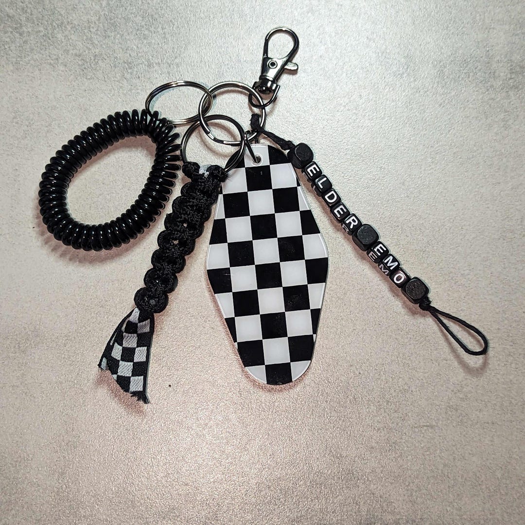 Elder Emo Keychain Bag Charm Black and White Checker Keychain Emo ...