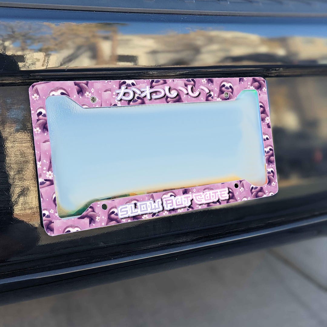 Slow but Cute Metal License Plate Cover Frame Pink Purple Girly Sloth ...