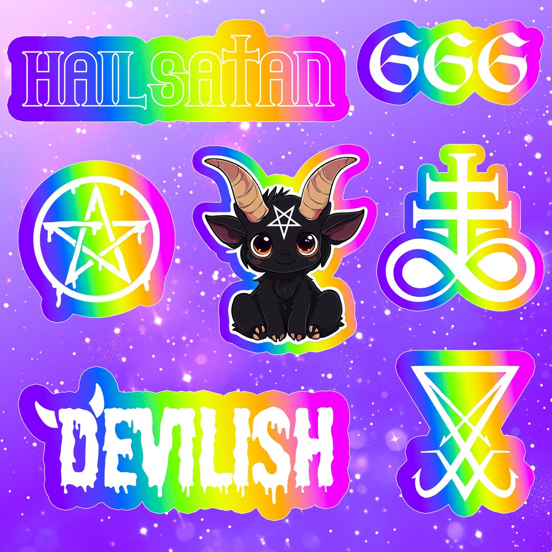 Cute Colorful Baphomet Lucifer Devilish 666 Pentagram Rainbow Vinyl ...
